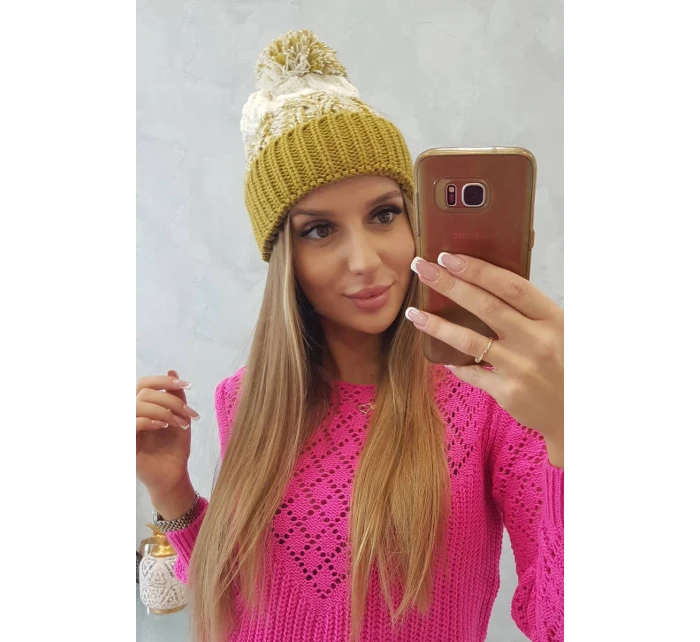 Dámska čiapka s brmbolcom Abigail K326 kiwi+ecru - Luxusná bielizeň.cz